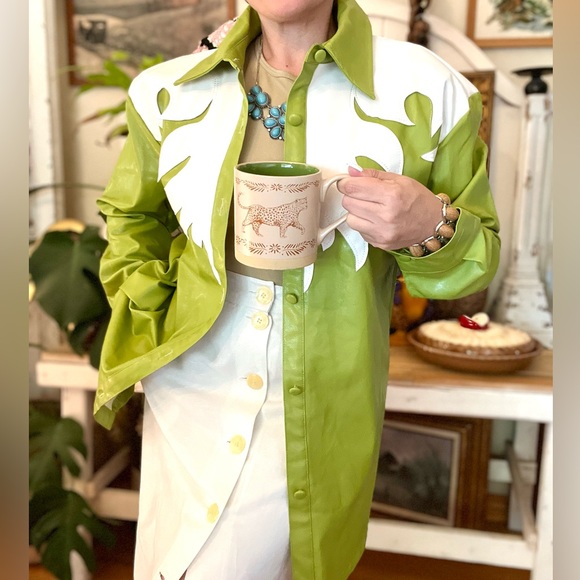 Jackets & Coats | New Urban Cowboy Avocado Green And White Stitch Faux ...